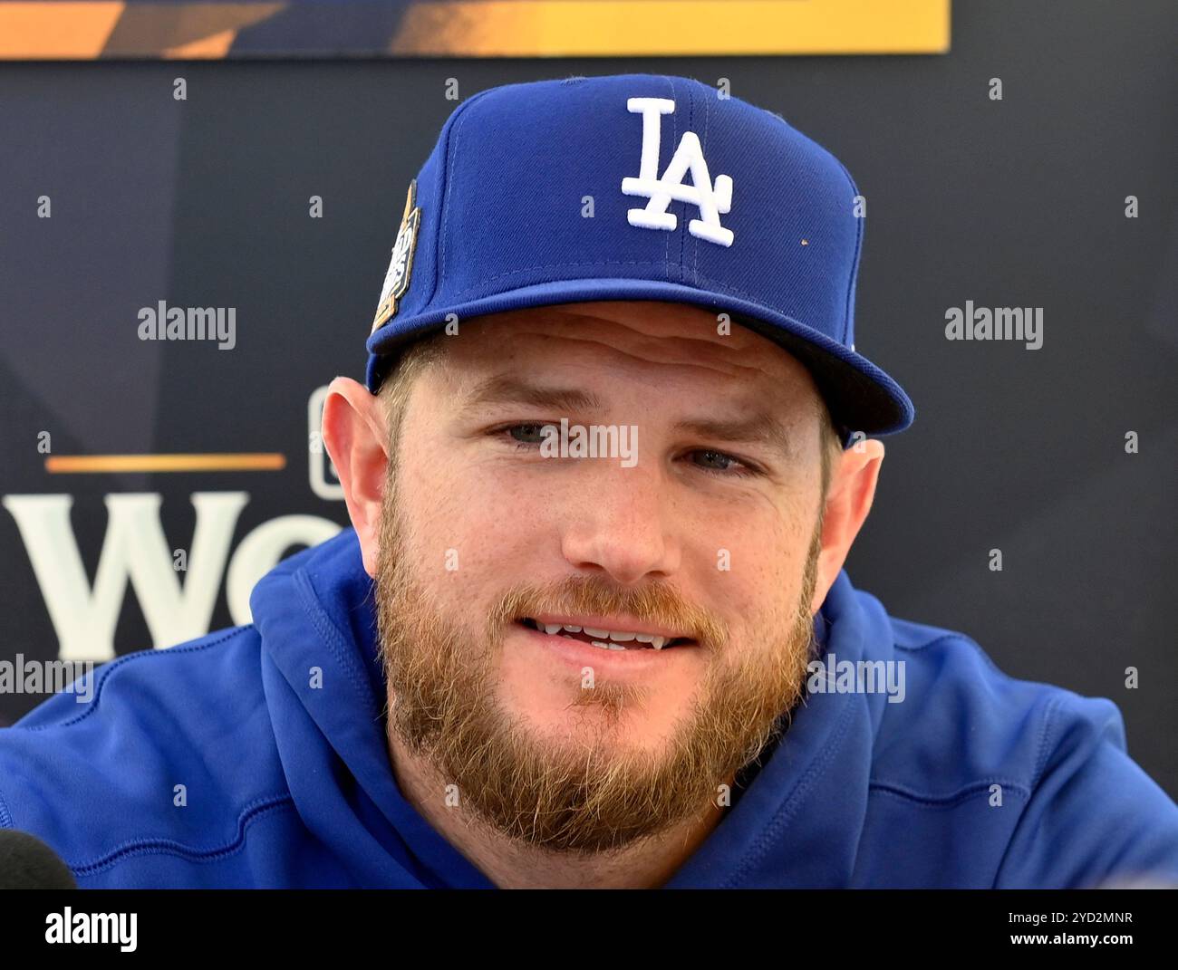 Los Angeles Dodgers third baseman Max Muncy speaks to the media during ...