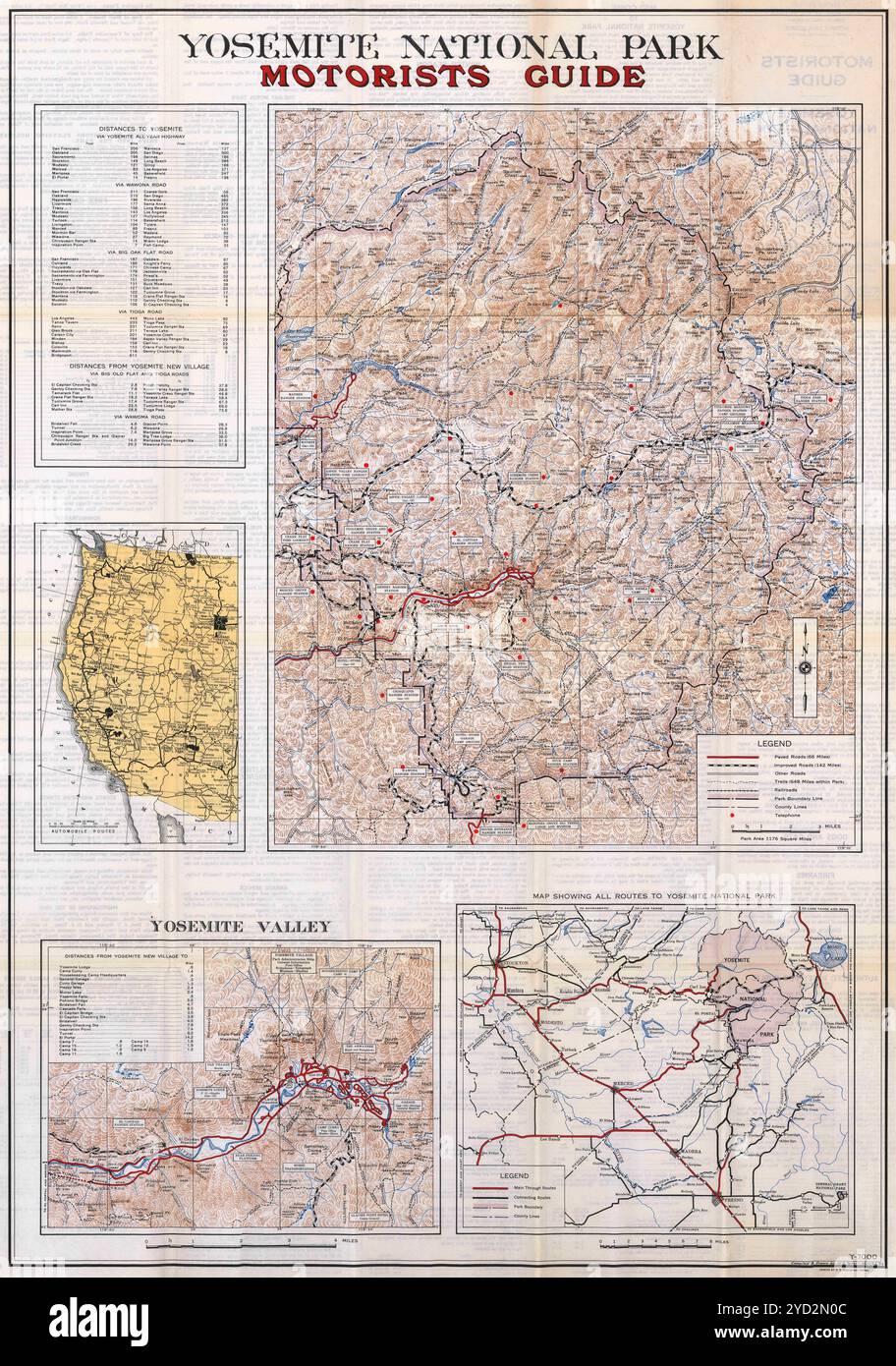 Vintage Detailed Yosemite National Park California Map Printable ...