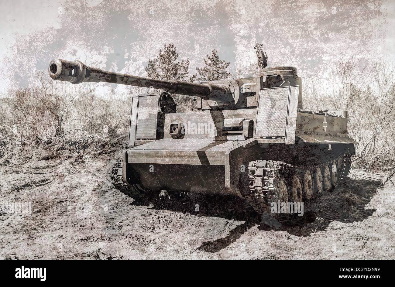 Reconstructed vintage German Tiger tank on the battle field in s Stock ...