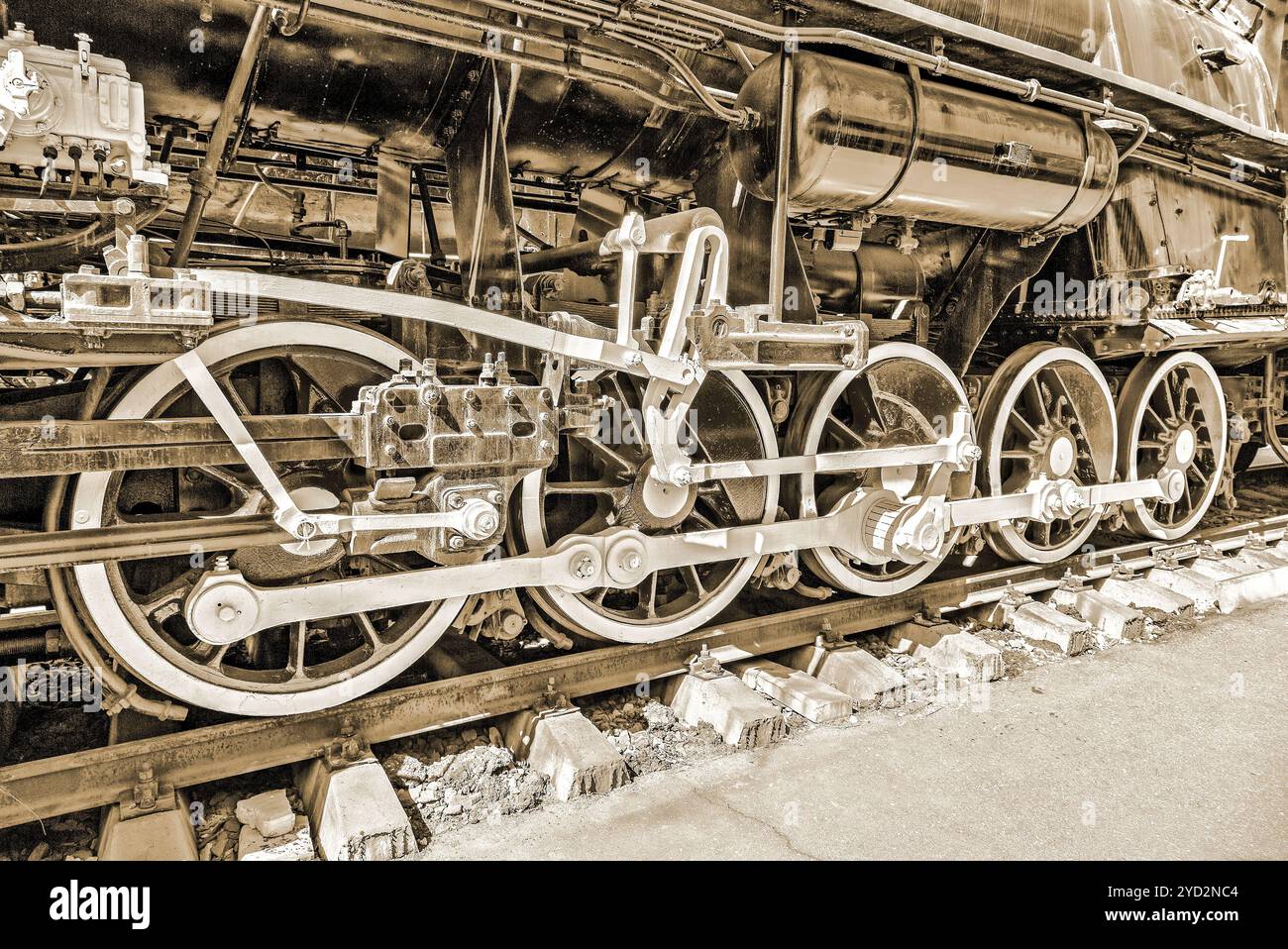 Vintage steam locomotive engine wheels and rods details Stock Photo - Alamy