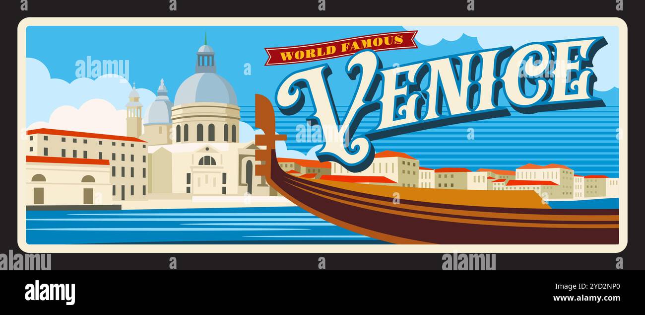 Venice Italian province vintage plate and sticker, vector tin sign ...