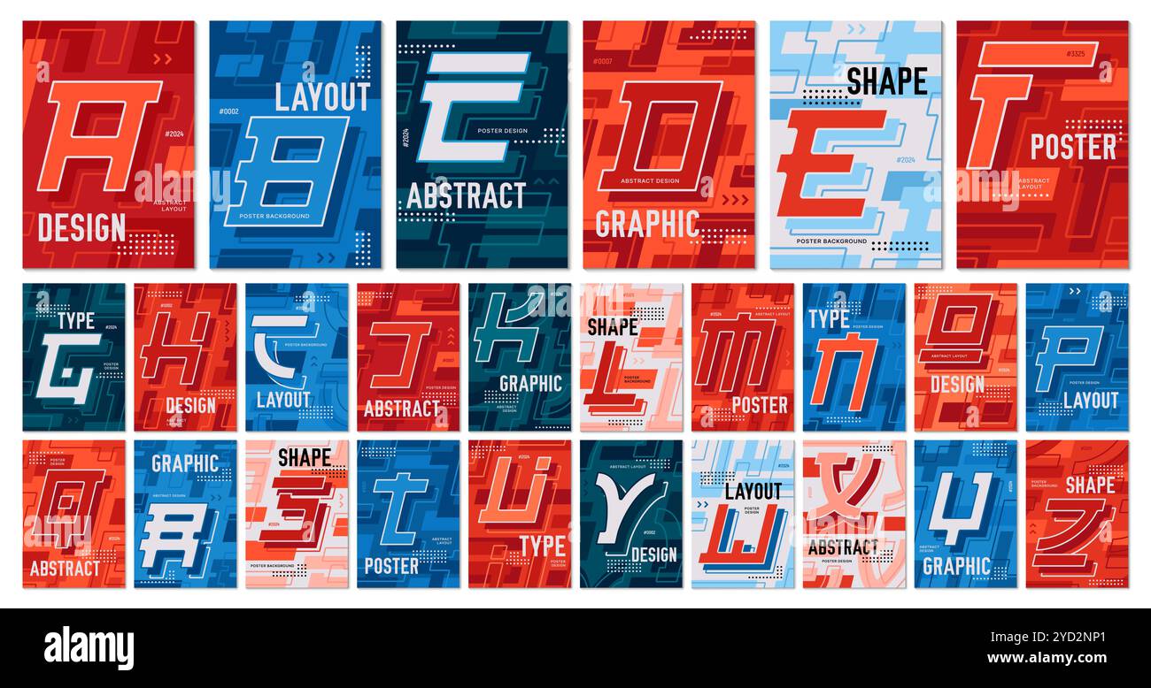 Asian style typography book covers, alphabet poster layout. Vector ...
