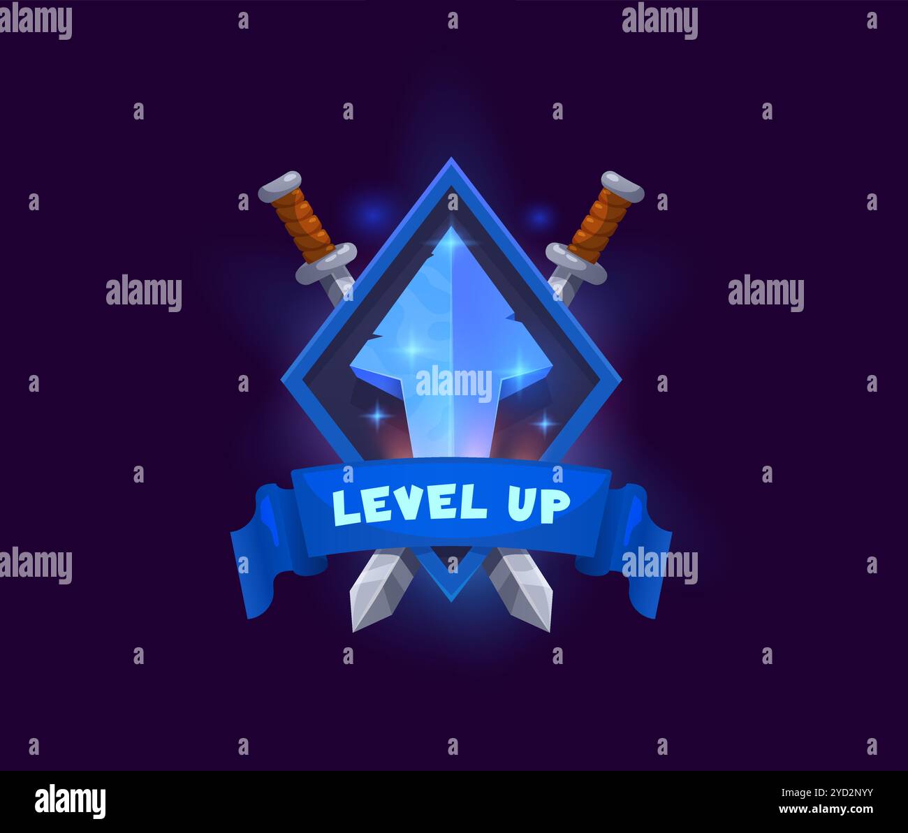 Game level up award win, reward badge asset. Gambling app victory icon ...