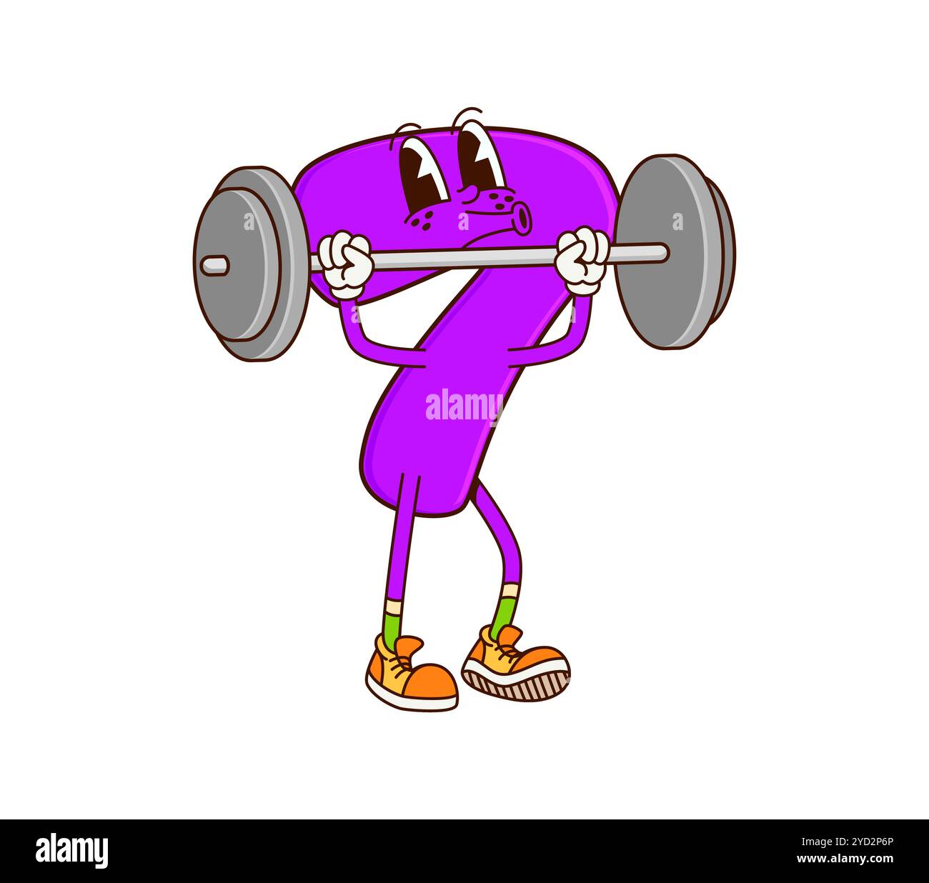 Math number seven groovy character on fitness. Mathematics digit 7 ...