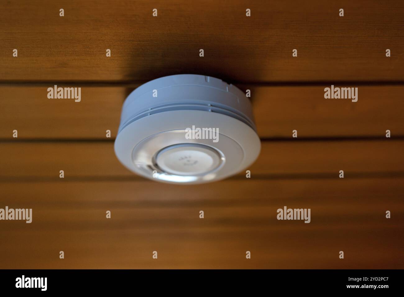 Home smoke detector, battery-operated smoke detector, wooden ceiling ...