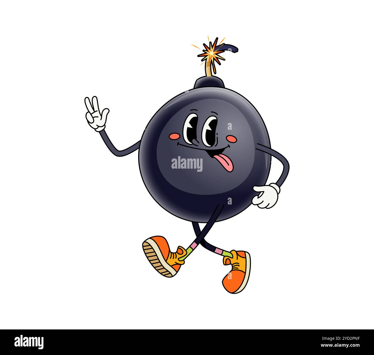 Bomb with burning wick groovy foolish character. Grenade, bomb or ...