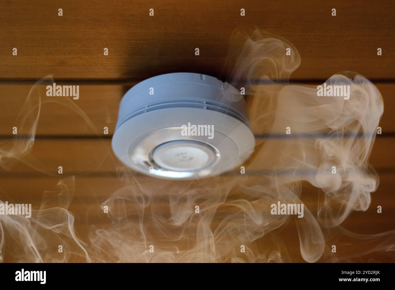 Home smoke detector, battery-operated smoke detector, smoke, wooden ...