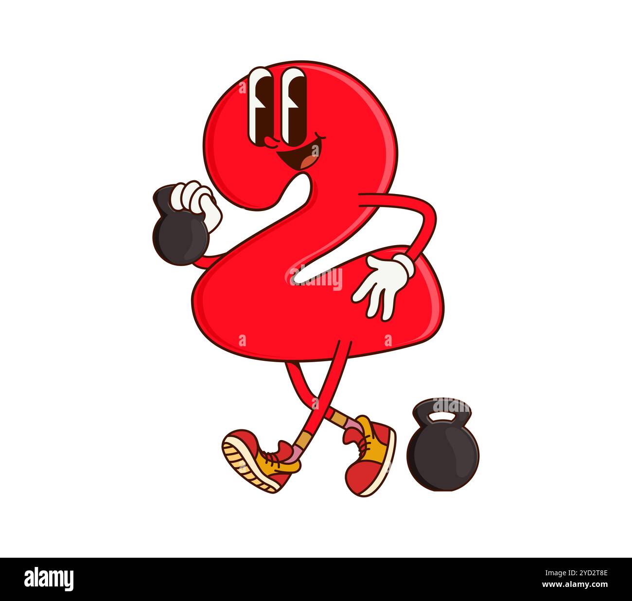 Math number two groovy cute character on fitness. Math digit cheerful ...