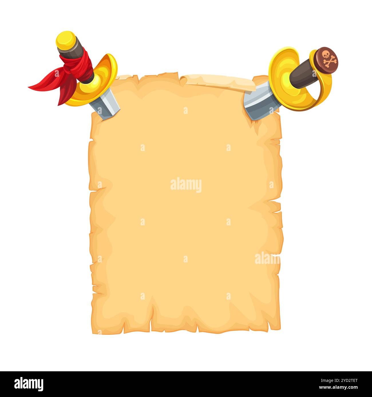 Pirate vintage scroll paper with stuck dagger and saber. Cartoon vector ...