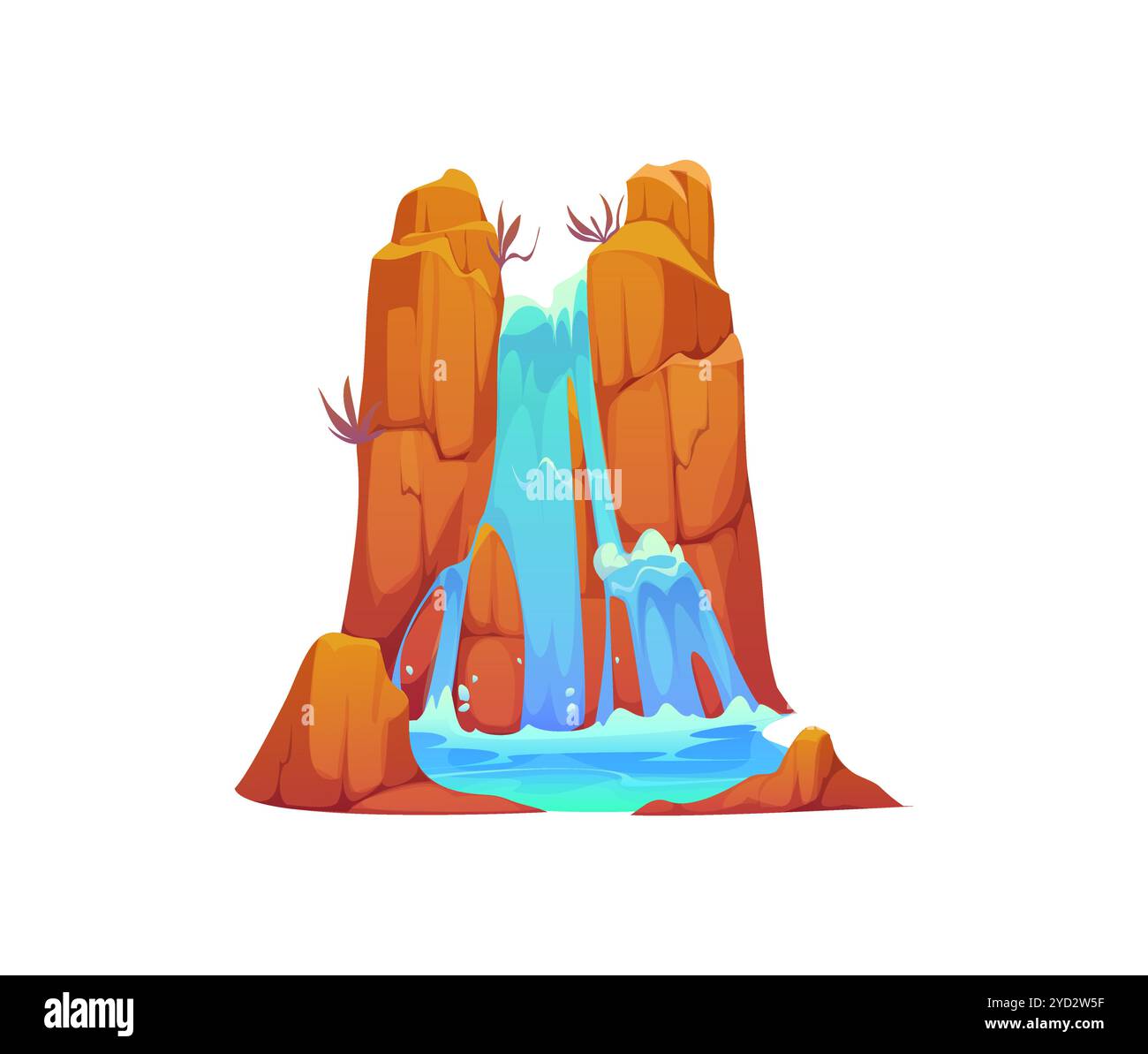 Cartoon waterfall water cascade. Vector natural splashing streams and ...