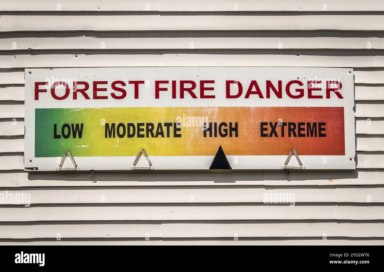 Forest Fire Danger Warning Sign At A Fire Station Stock Photo - Alamy
