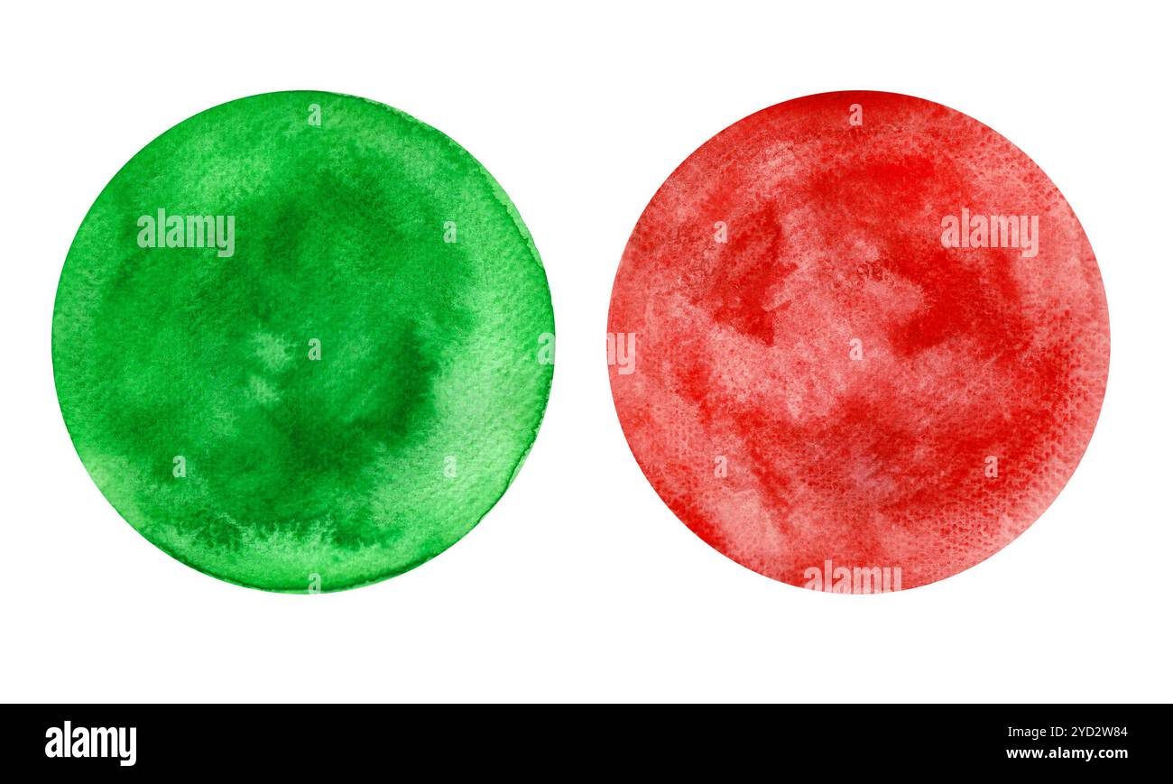 Set of two circles with watercolor fill. Red, green color, sharp shades ...