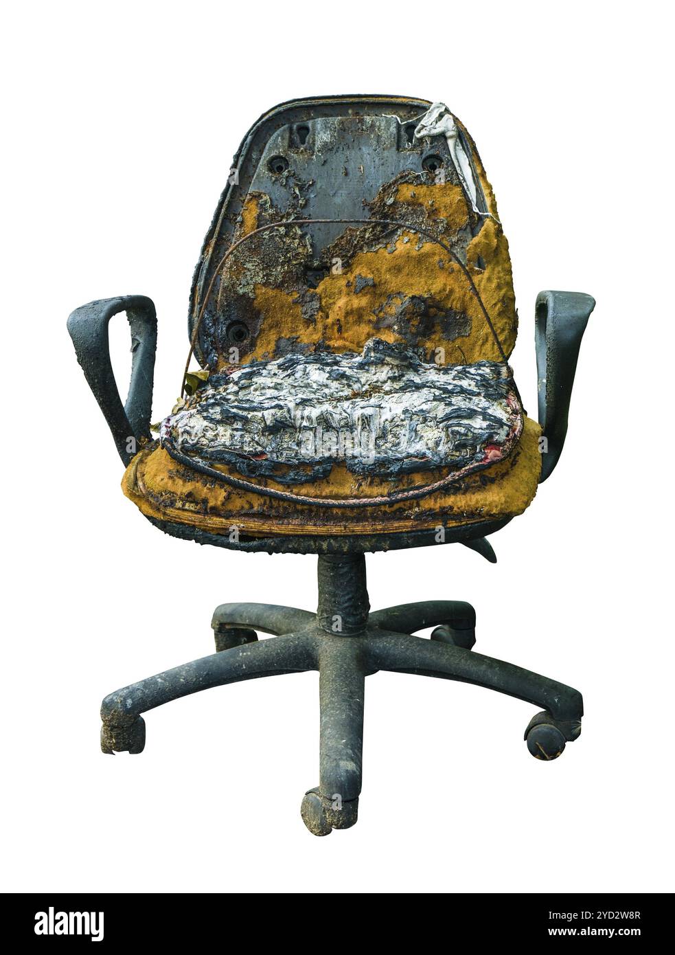 Isolated Burned Office Chair WIth Melted Plastic Stock Photo - Alamy