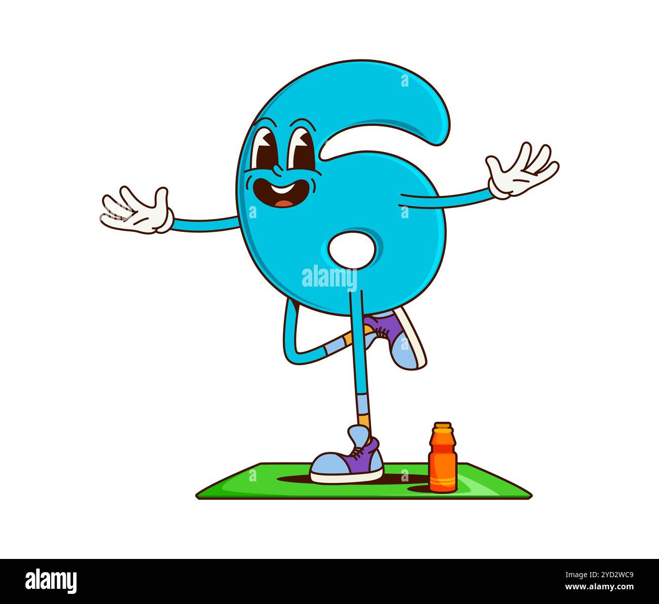 Math number six groovy happy character on fitness. Kids education ...