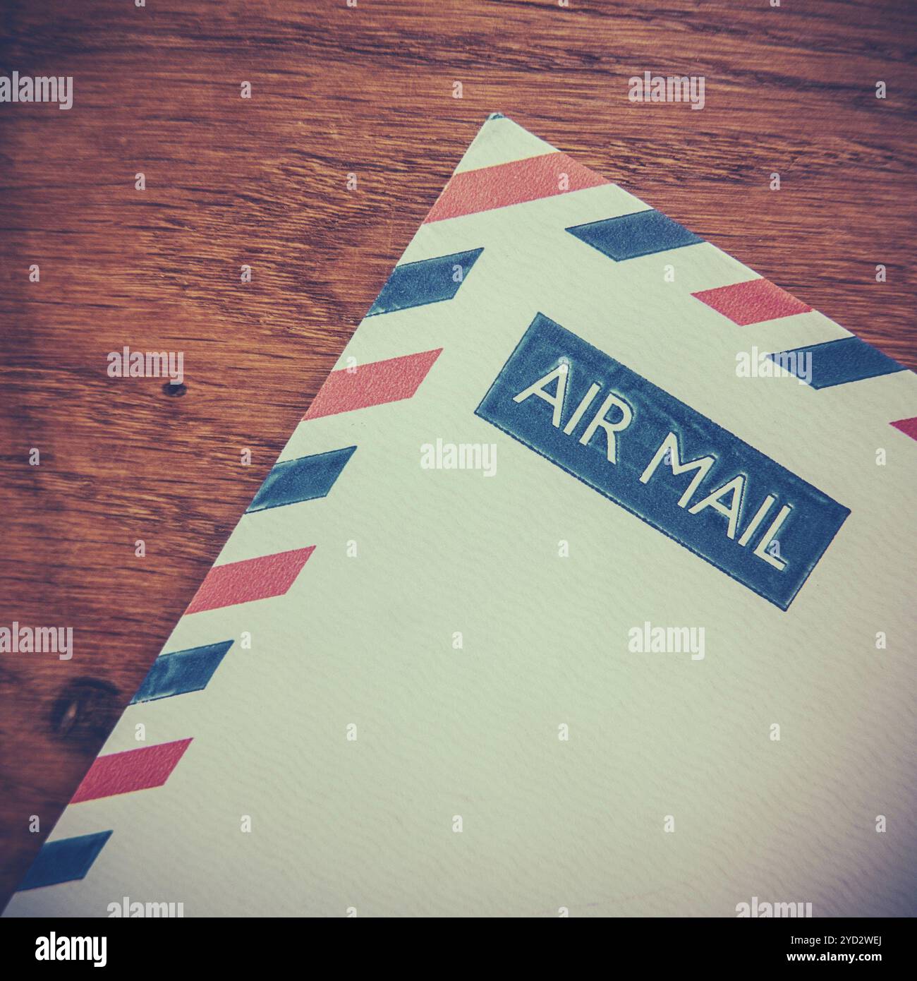 Retro Photo Of An Old Air Mail Envelope Of A Rustic Wooden Background ...