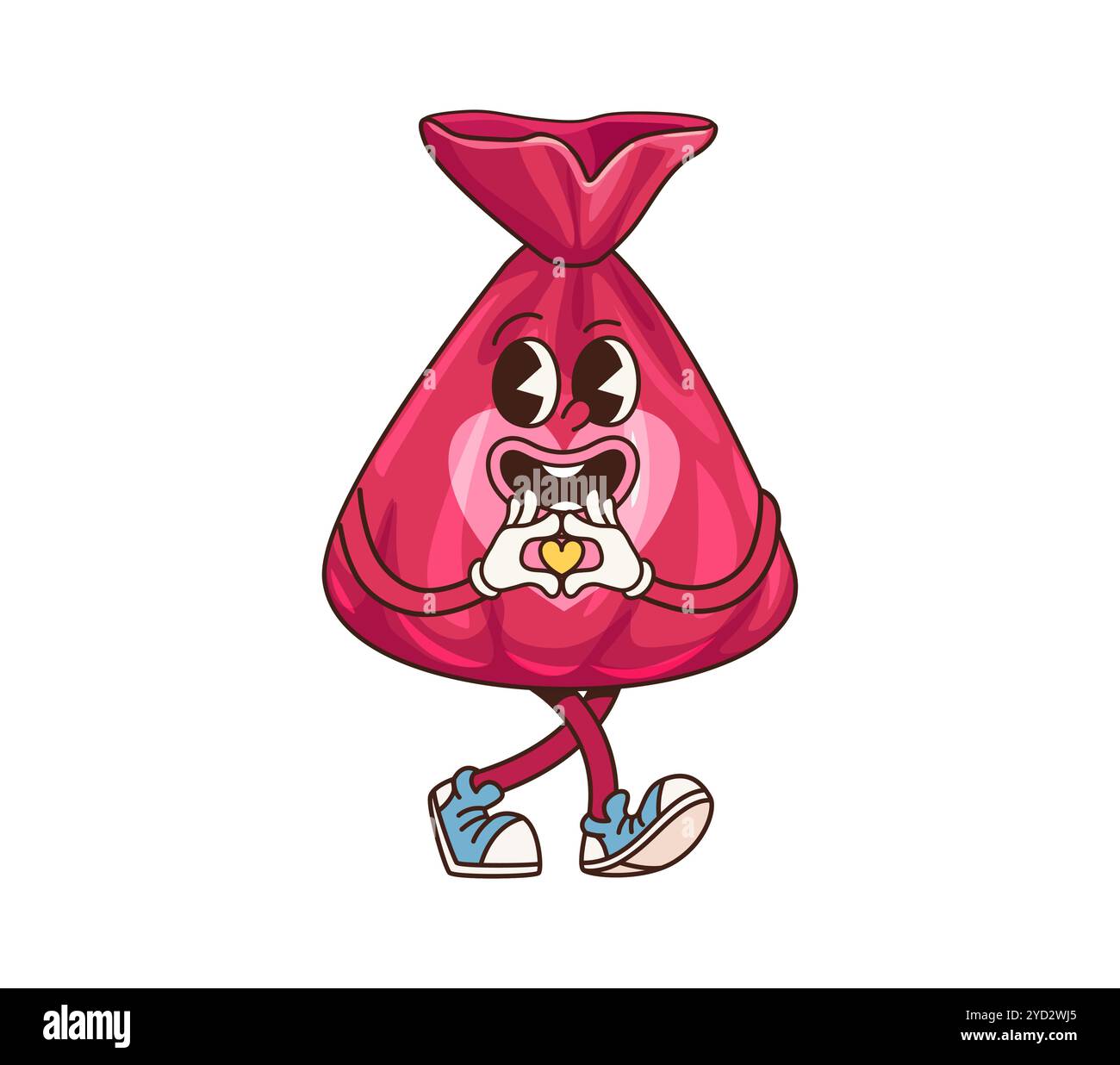 Retro groovy candy sweet character making a heart gesture with hands ...