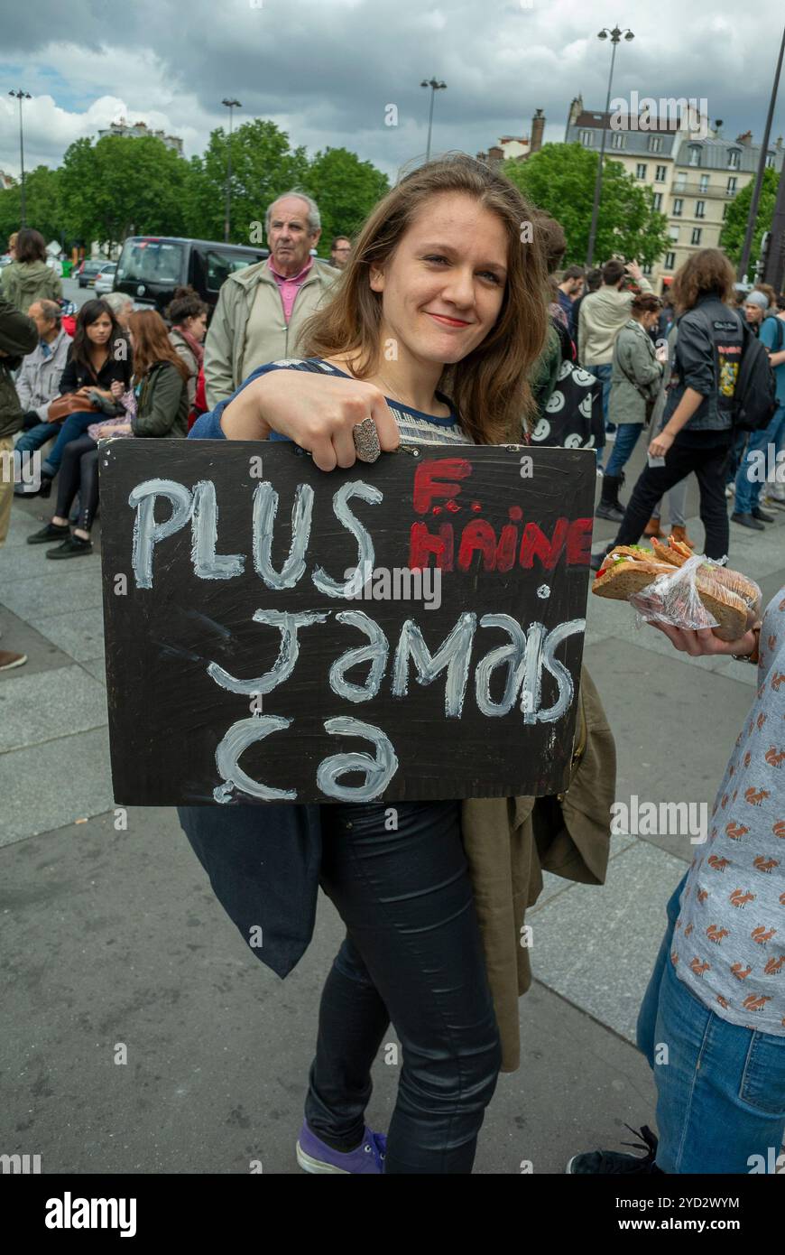 Paris, France, Crowd People Demonstrating Against Extreme Right ...