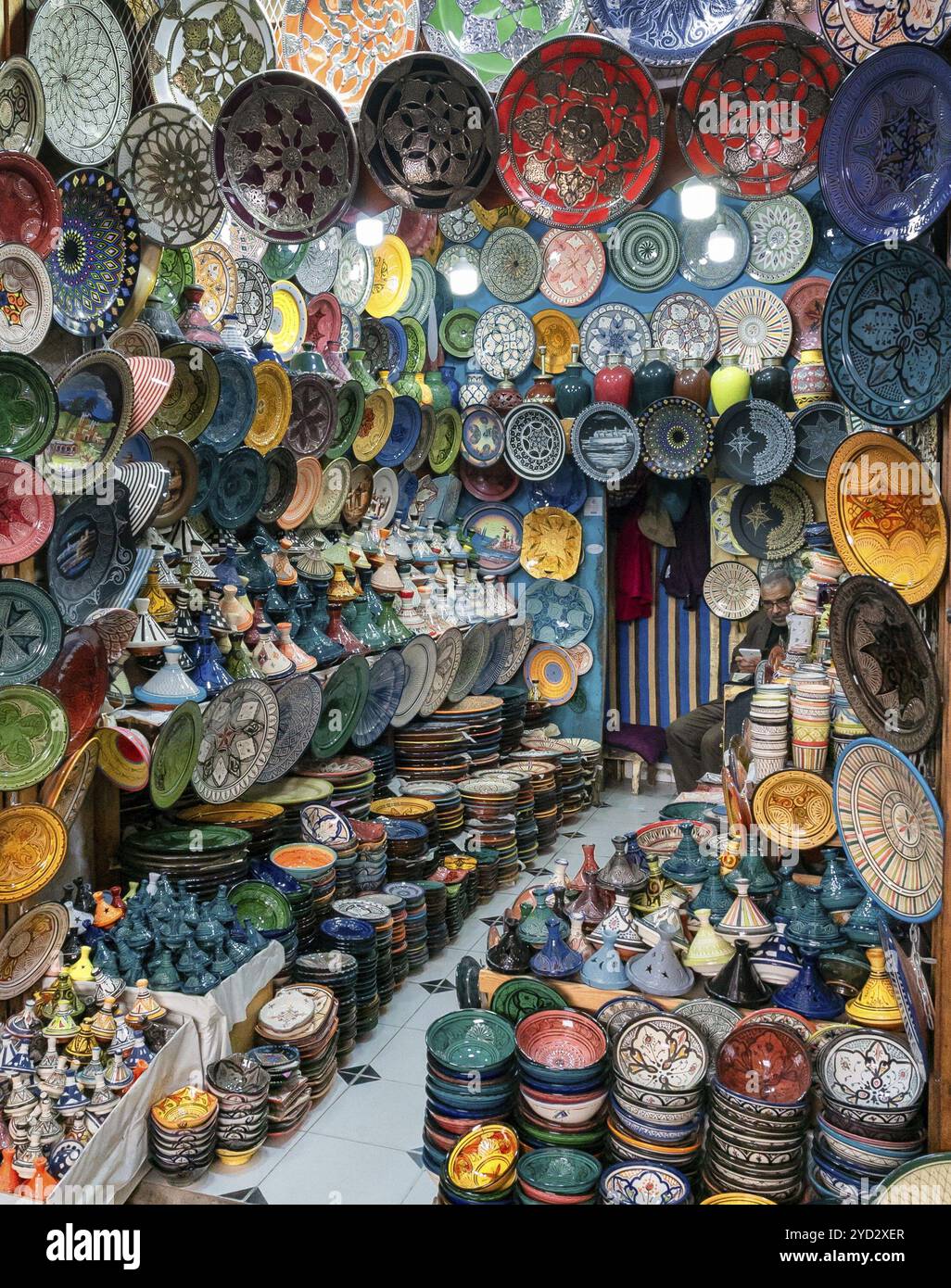 Marrakesh, Morocco, 23 March, 2024: view of a small market stall ...
