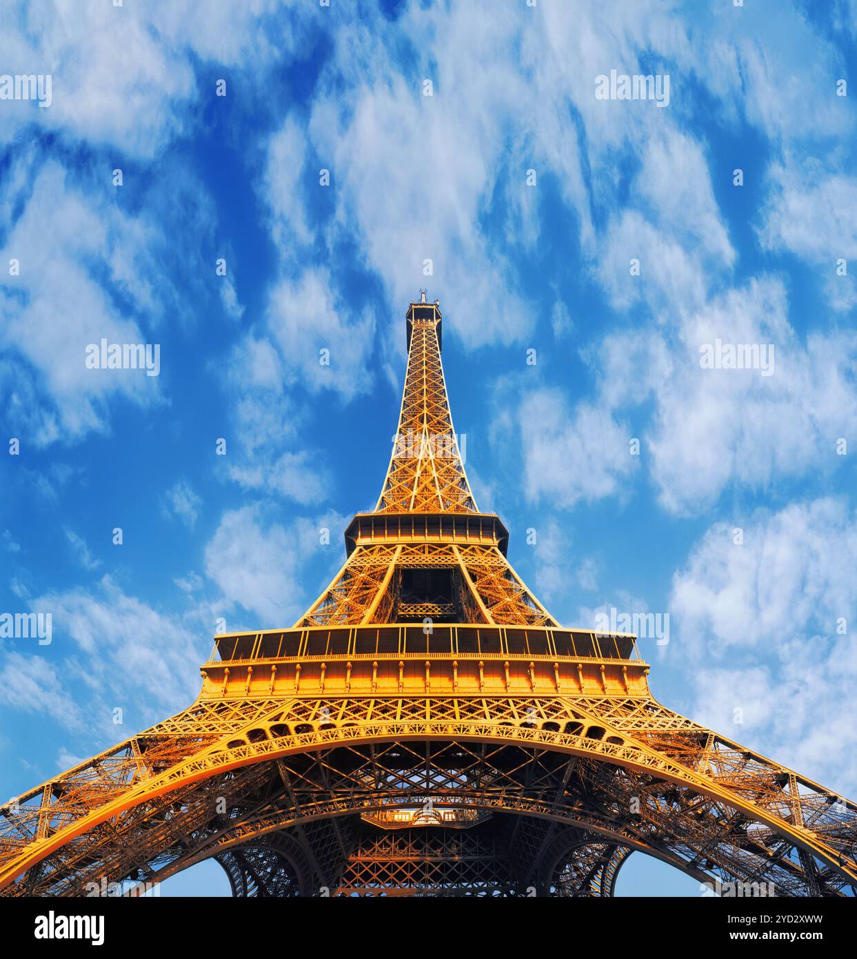 Low viewpoint of the Eiffel Tower and cloudy sky, Paris, France Stock ...