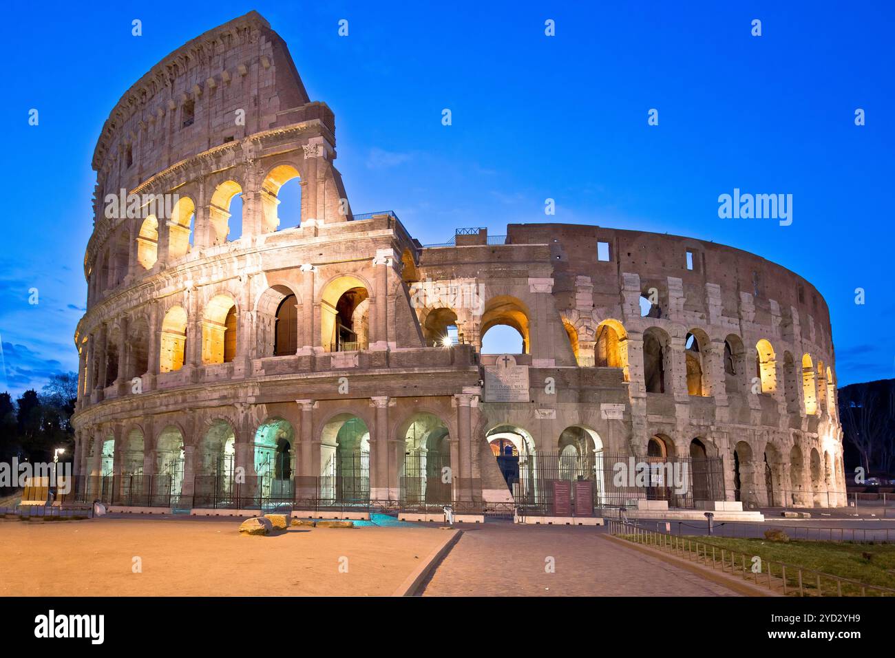 Rome. Empty Colosseum square in Rome evening view, the most famous ...