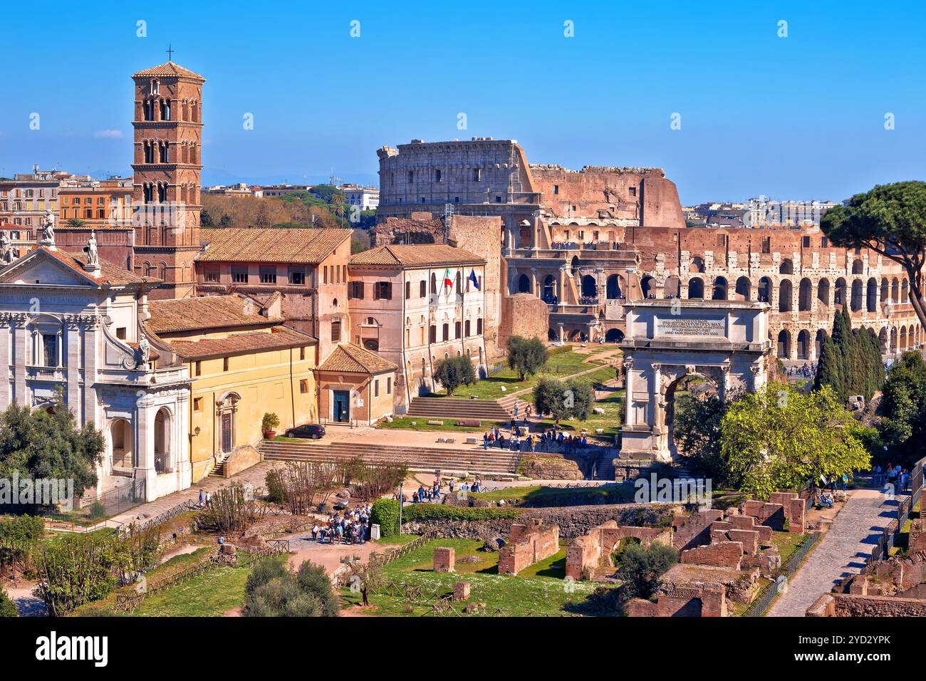 Rome. Ancient Forum Romanum landmarks and Colosseum in eternal city of ...
