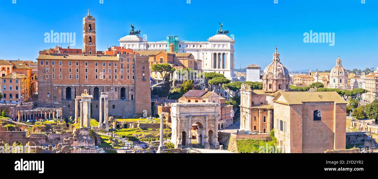 Rome. Scenic aerial view over the ruins of the Roman Forum and ...