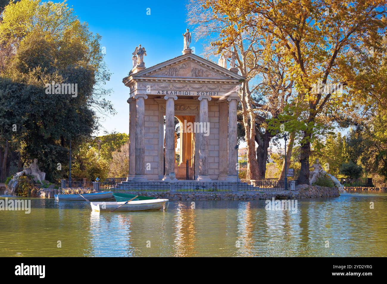 Rome. Laghetto Di Borghese lake and Temple of Asclepius in Rome Stock ...