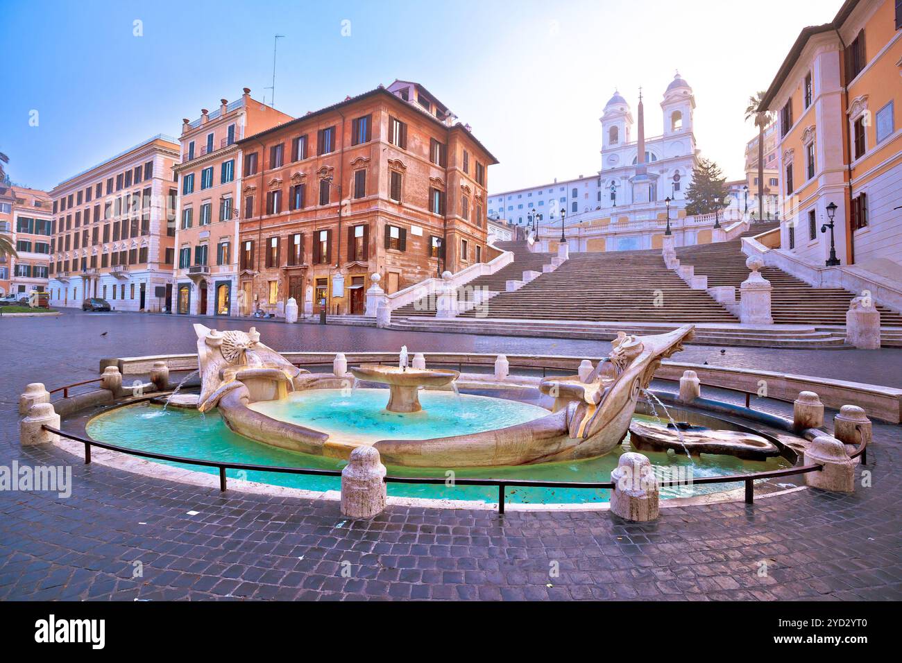 Empty streets of Rome. View of Spanish steps, famous landmark of Rome ...