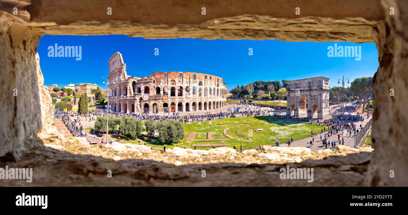Rome. Colosseum of Rome and Arch of Constantine scenic panoramic view ...
