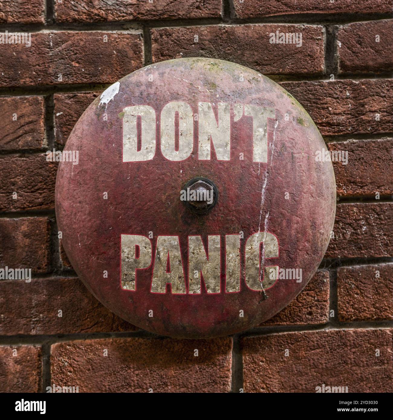 Isolated Rustic Vintage Red Alarm Bell With The Words Don't Panic In ...