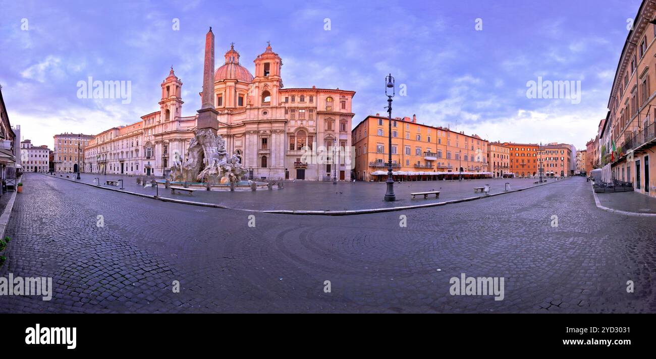 Rome. Empty Piazza Navona square fountains and church view in Rome, eternal city and capital of ...