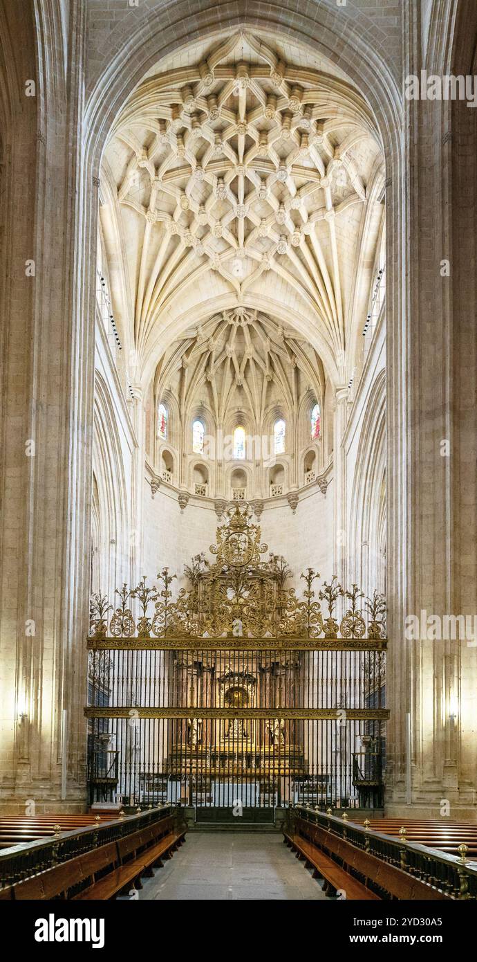 Segovia, Spain, 7 April, 2024: vertical panorama of the central nave ...