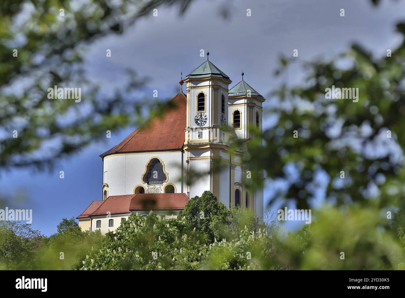 Church of the Assumption of the Virgin Mary in Marienberg perched on a ...