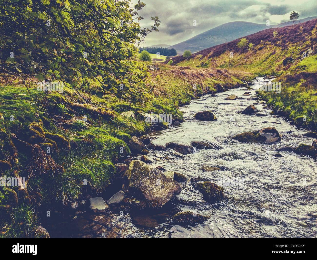 Retro Style Image Of A Fast Flowing River Through Wild Countryside In ...