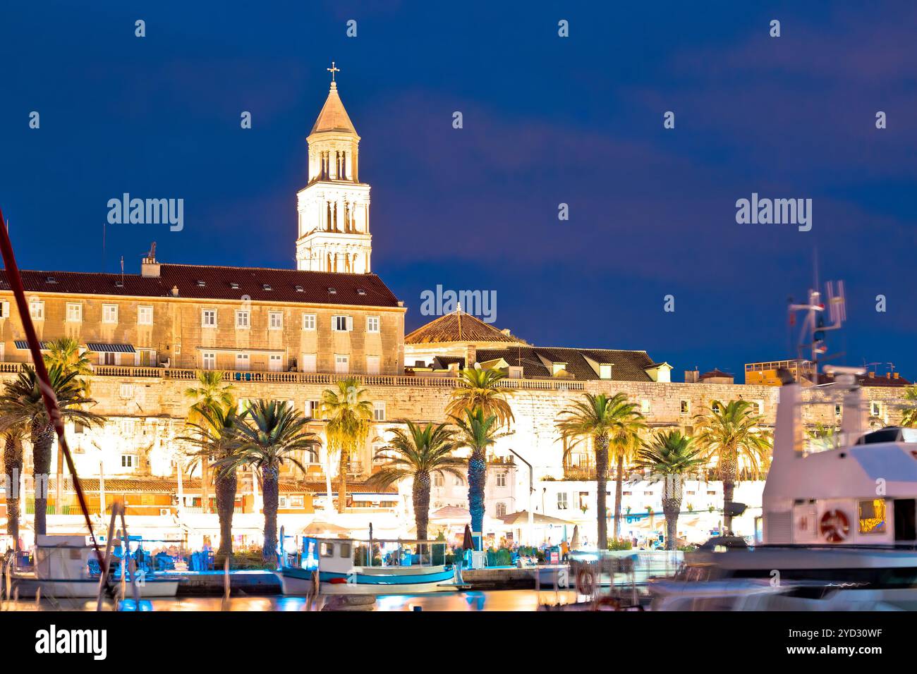 Split Riva waterfront and cathedral tower evening view Stock Photo - Alamy