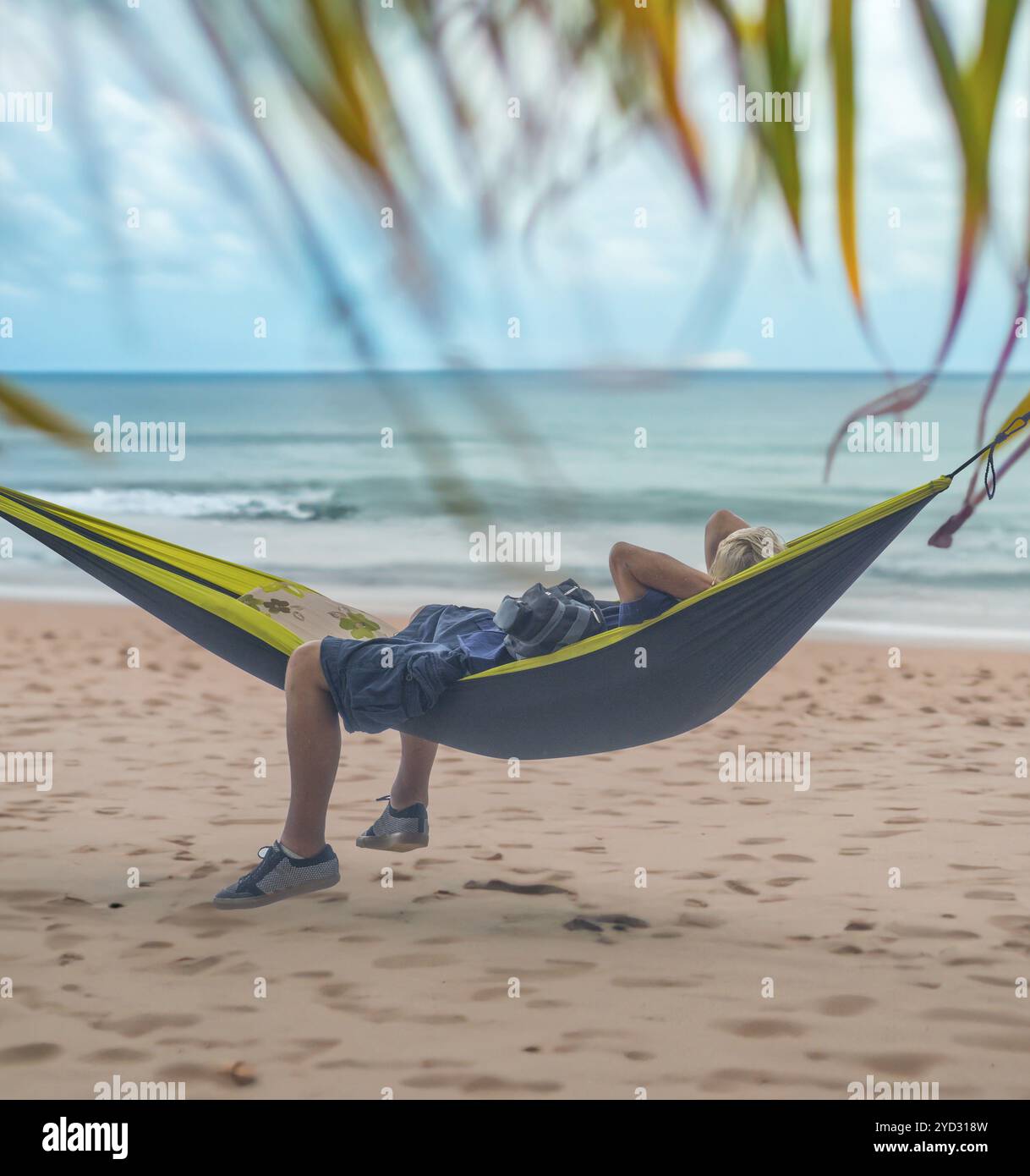 A Man Enjoying A Nap In A Hammock On A Beach In Hawaii Stock Photo - Alamy