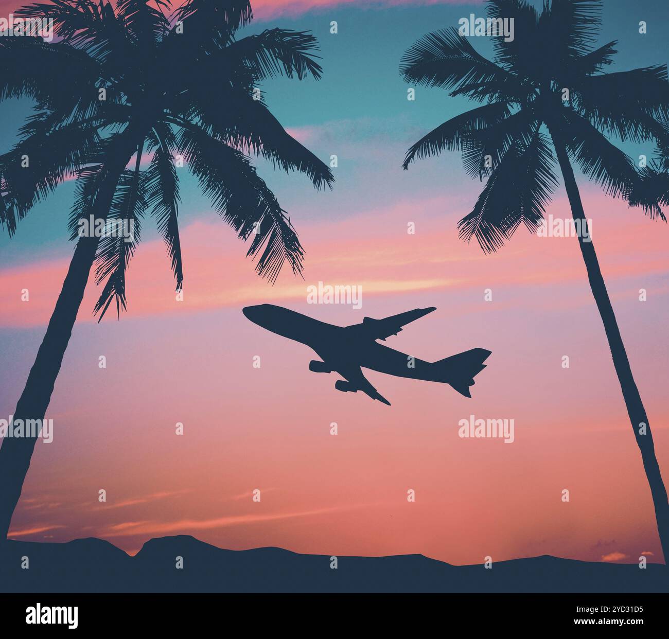 Retro Style Photo Of Plane Over Tropical Scene Stock Photo - Alamy