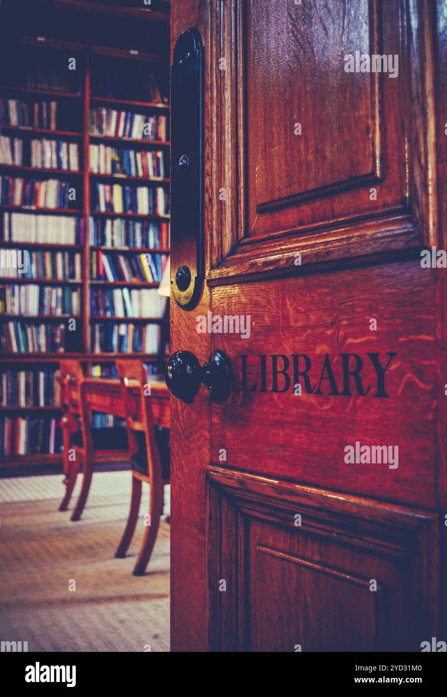 Retro Styled Image Of The Door To An Ancient Library Stock Photo - Alamy