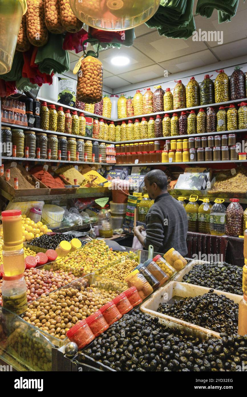 Taroudant, Morocco, 21 March, 2024: shopkeeper and his market stall ...