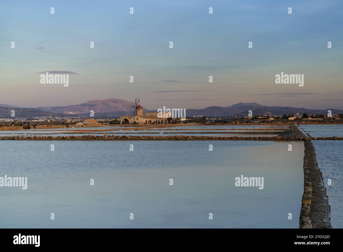 Paceco, Italy, 3 January, 2024: view of the windmill and salt flat ...