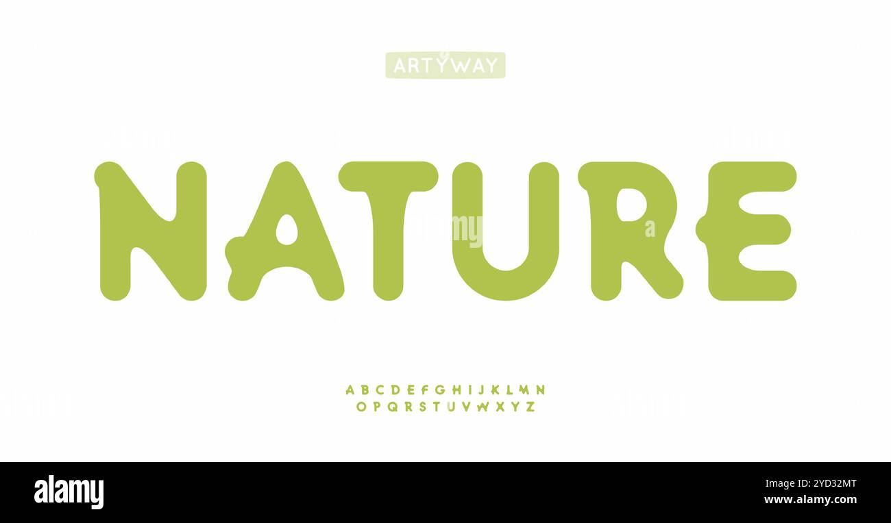 Soft ecological alphabet, eco friendly letters, playful rounded font ...