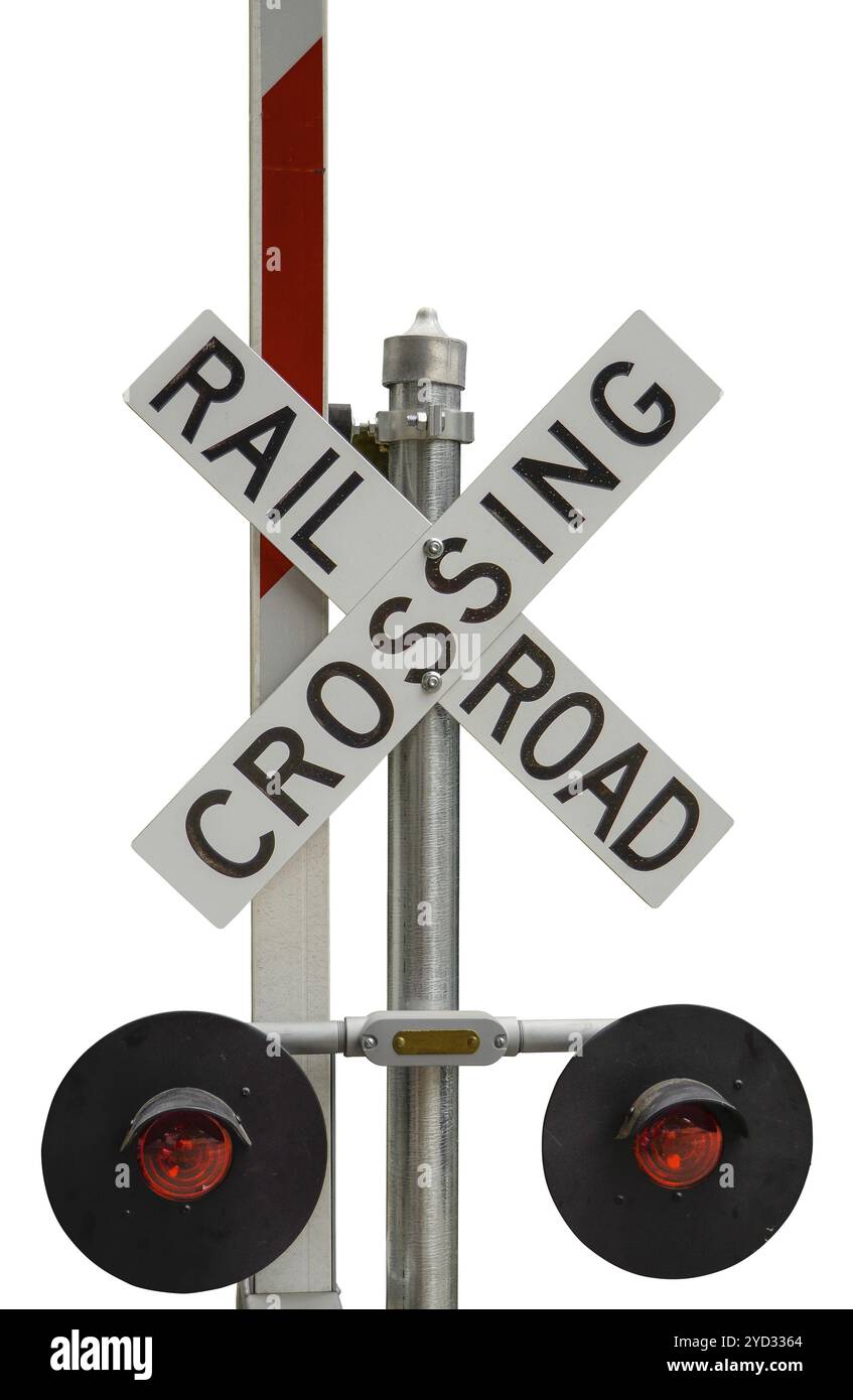 Isolated Rail Road Crossing Sign With LIghts On A White Background ...