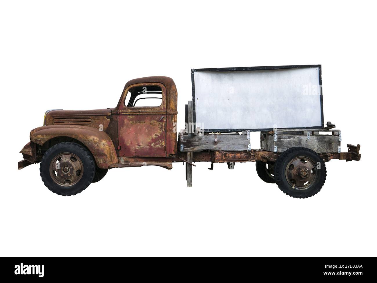 Isolated Rusty Old Vintage Pick-Up Truck With Blank Sign For Your Text ...