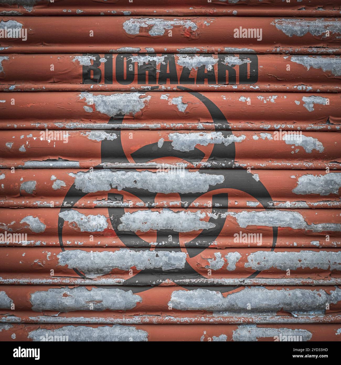 Grungy Metal Shutters With A Scary Biohazard Sign At A Laboratory Stock ...
