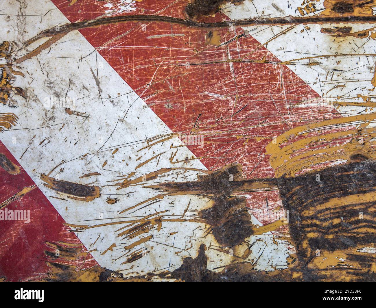Scratched And Rusted Red And White Traffic Warning Sign Stock Photo - Alamy