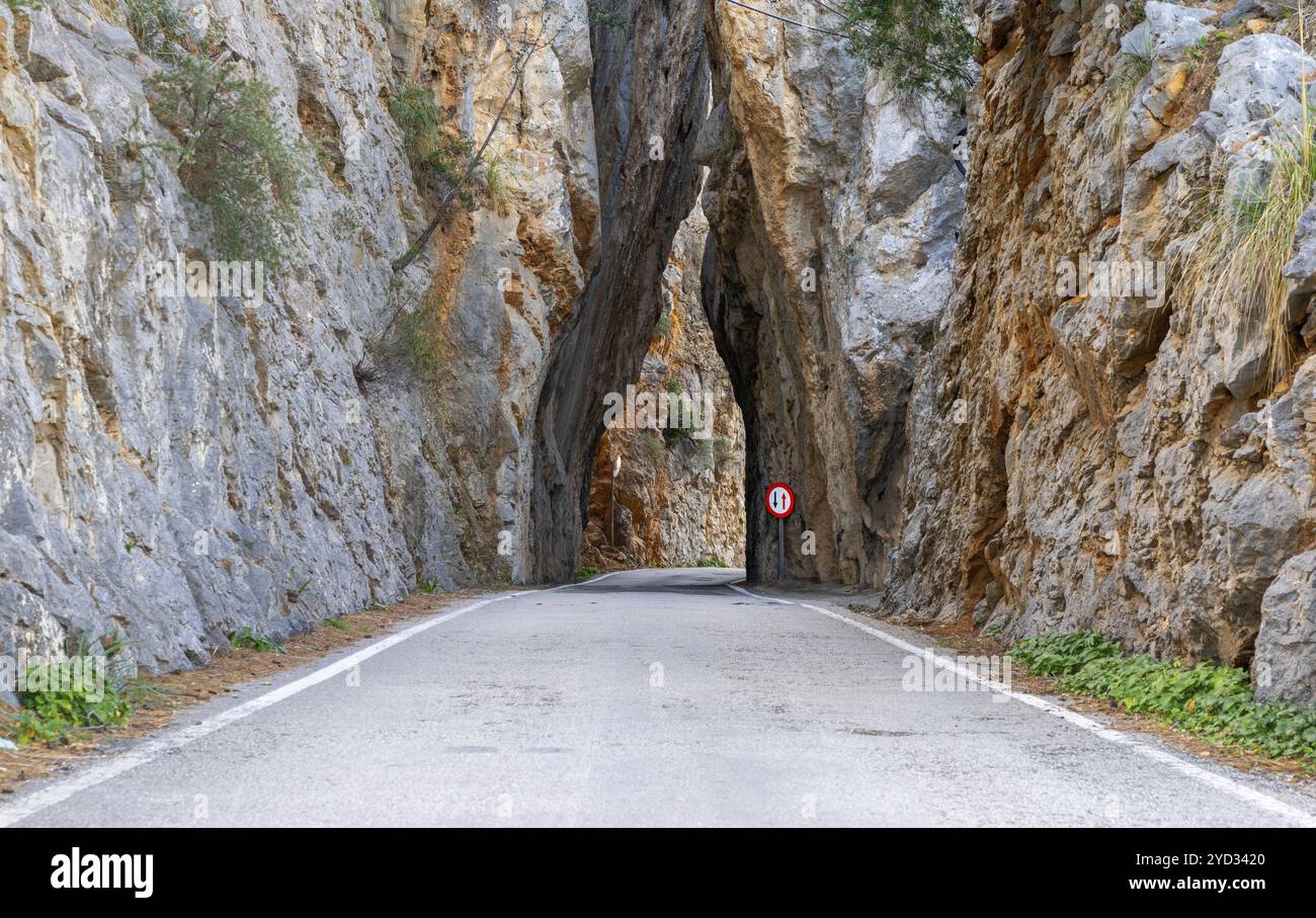 A view of the Penyal del Cavall Bernat gap with the Tramuntana highway ...