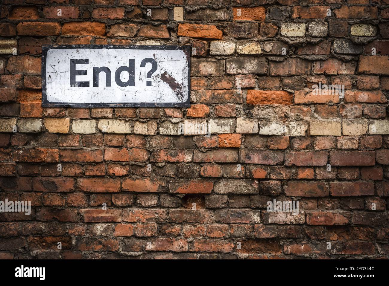 Uncertainty Concept Image Of A Grungy Sign Saying End? On An Old Red ...