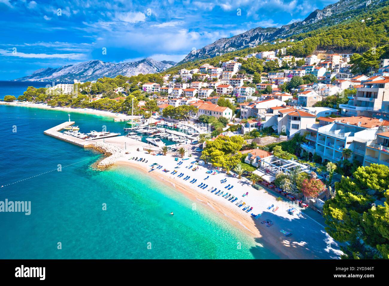 Aerial view of Brela beach and waterfront on Makarska riviera Stock ...