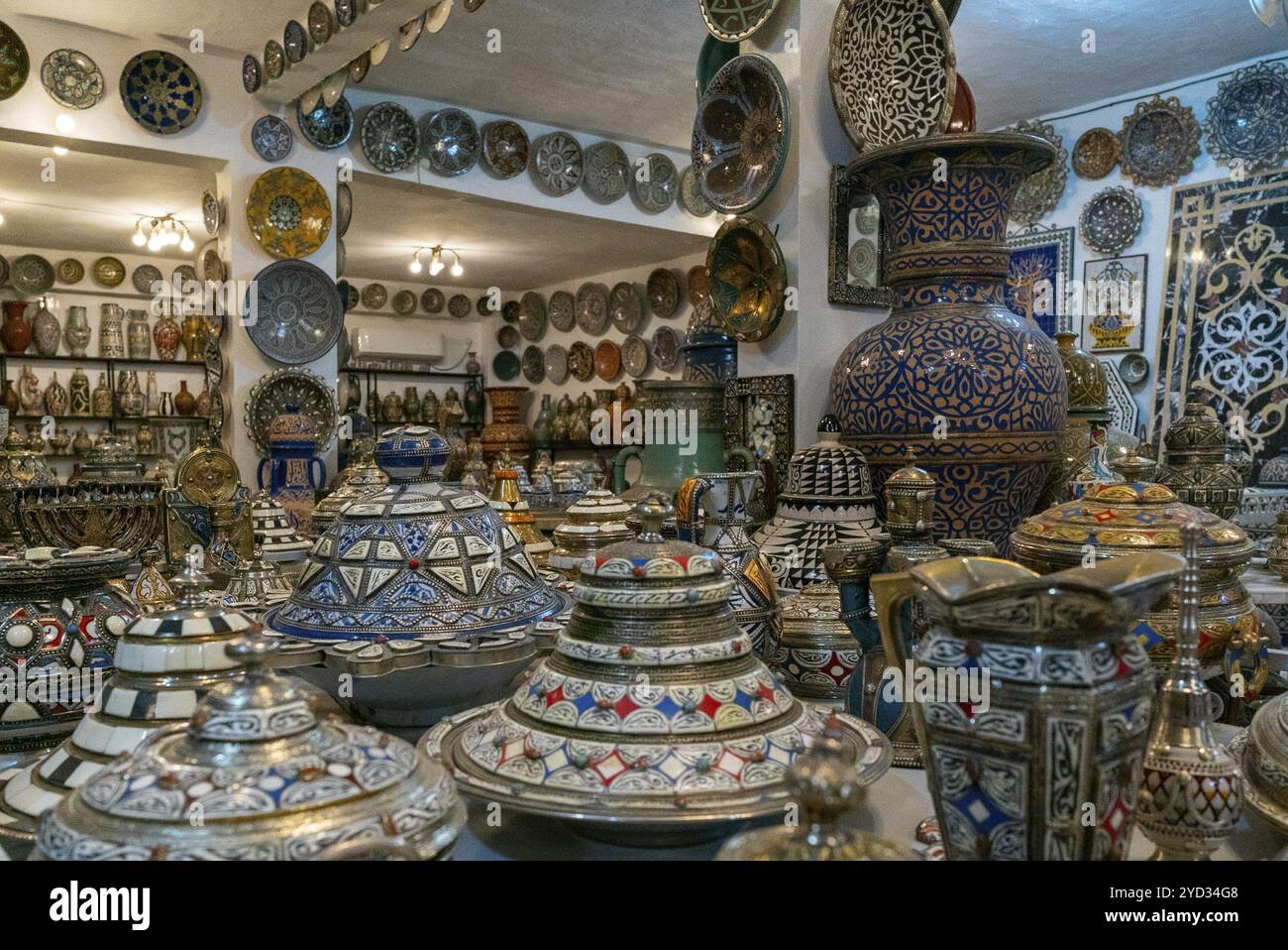 Fez, Morocco, 4 March, 2024: close-up view of traditional pottery and ...