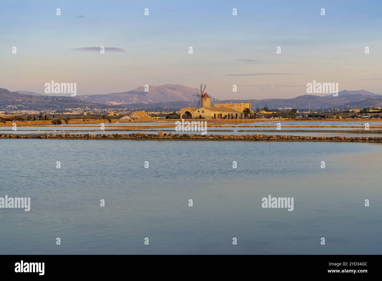 Paceco, Italy, 3 January, 2024: view of the windmill and salt flat ...